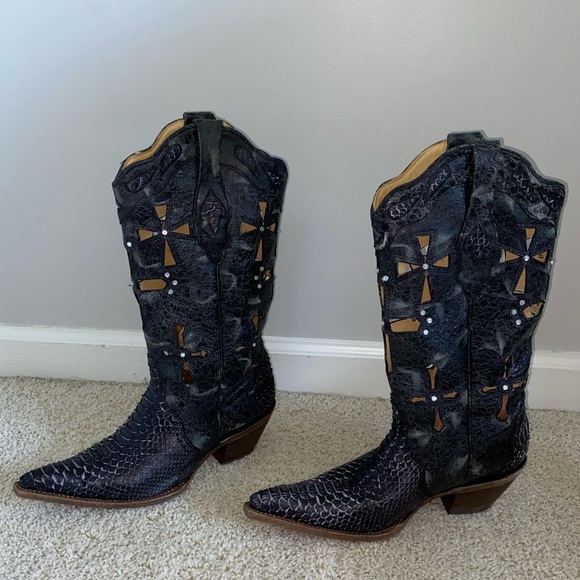 Corral | Shoes | Corral Black Real Python Cowgirl Boots W Cutouts ...